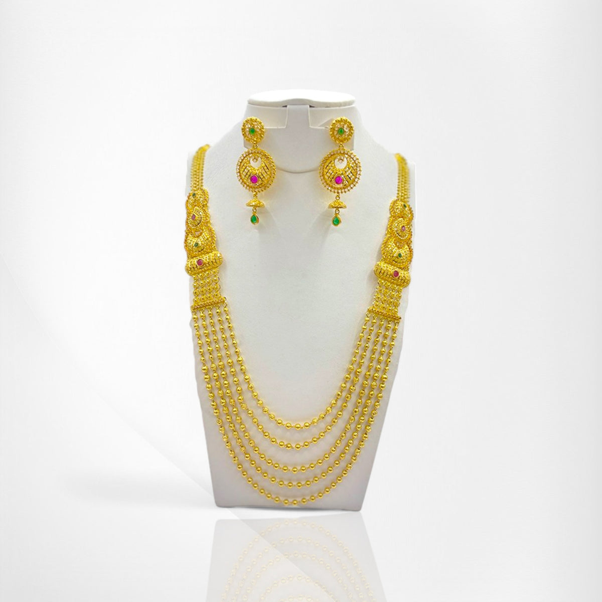 Gold Long Set with Contemporary Design – Suhag Jewelers